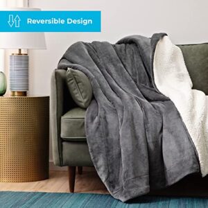 Linenspa Fleece and Sherpa Blanket - Super Soft - Breathable - Machine Washable - Polyester - Multiple Colors Available, Gray, Queen (90”x90” Inches)