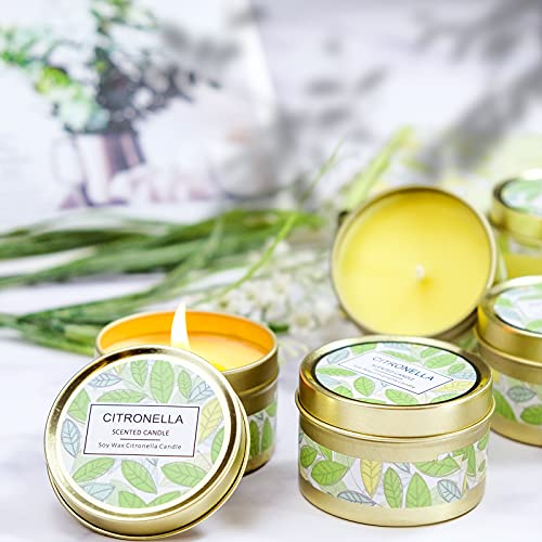 Citronella Candles, Soy Wax Lemongrass Candles, 6x2.5oz Portable Travel Tin Citronella Scented Candle Gift Set for for Outdoor Garden, Camping