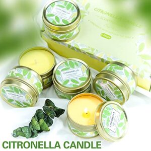 Citronella Candles, Soy Wax Lemongrass Candles, 6x2.5oz Portable Travel Tin Citronella Scented Candle Gift Set for for Outdoor Garden, Camping