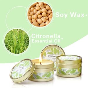 Citronella Candles, Soy Wax Lemongrass Candles, 6x2.5oz Portable Travel Tin Citronella Scented Candle Gift Set for for Outdoor Garden, Camping