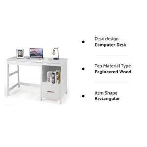 Tangkula White Desk with Drawers, Small Computer Desk Study Writing Desk, Modern Home Office Desk Student Desk with Storage Space, Makeup Vanity Desk for Bedroom (White)