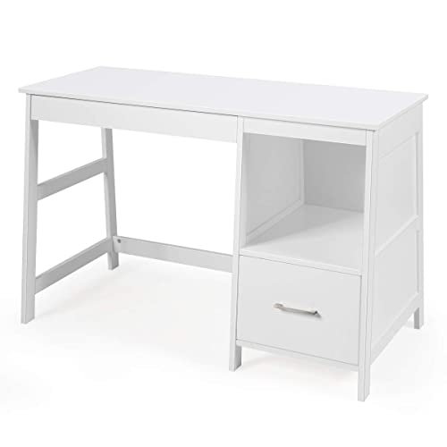 Tangkula White Desk with Drawers, Small Computer Desk Study Writing Desk, Modern Home Office Desk Student Desk with Storage Space, Makeup Vanity Desk for Bedroom (White)