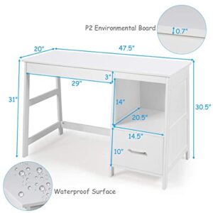 Tangkula White Desk with Drawers, Small Computer Desk Study Writing Desk, Modern Home Office Desk Student Desk with Storage Space, Makeup Vanity Desk for Bedroom (White)