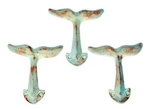 rustic white cast iron whale tail wall hooks, 4 1/2 inches, set of 3