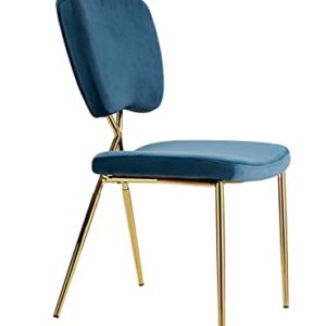 Iconic Home Chrissy Dining Side Chair Velvet Upholstered Half Back and Seat Solid Gold Tone Metal Legs (Set of 2) Modern Contemporary, Blue