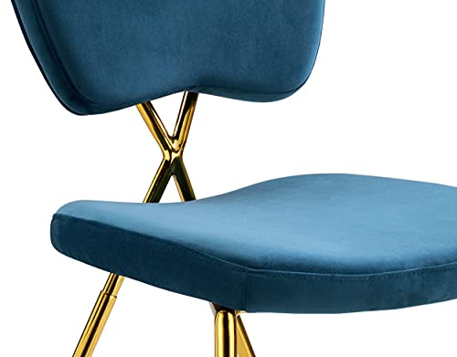 Iconic Home Chrissy Dining Side Chair Velvet Upholstered Half Back and Seat Solid Gold Tone Metal Legs (Set of 2) Modern Contemporary, Blue