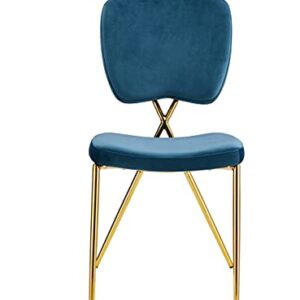 Iconic Home Chrissy Dining Side Chair Velvet Upholstered Half Back and Seat Solid Gold Tone Metal Legs (Set of 2) Modern Contemporary, Blue