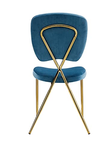 Iconic Home Chrissy Dining Side Chair Velvet Upholstered Half Back and Seat Solid Gold Tone Metal Legs (Set of 2) Modern Contemporary, Blue