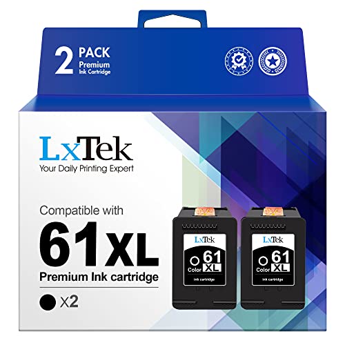 LxTek Remanufactured Ink Cartridge Replacement for HP 61XL 61 XL to Compatible with Envy 4500 5530 5535 5534, DeskJet 2540 1010 1000, OfficeJet 4630 2620 4635 Printer (High Yield, 2 Black)