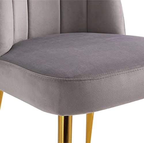 Iconic Home Chelsea Dining Side Chair Vertical Channel Quilted Velvet Upholstered Crown Top Back and Seat Solid Gold Tone Metal Legs (Set of 2) Modern Contemporary, Grey