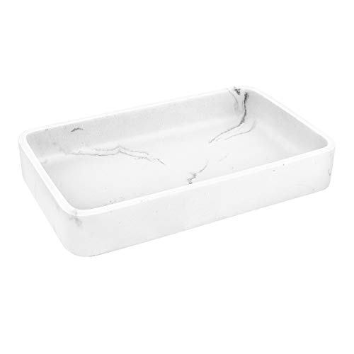 Emibele Vanity Tray, Marble Bathroom Kitchen Sink Tray Dresser Tops Decor Tray Jewelry Dish Large White Tray for Candle Towels Perfume Shampoo, Ink White