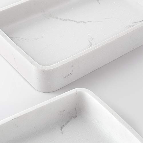 Emibele Vanity Tray, Marble Bathroom Kitchen Sink Tray Dresser Tops Decor Tray Jewelry Dish Large White Tray for Candle Towels Perfume Shampoo, Ink White