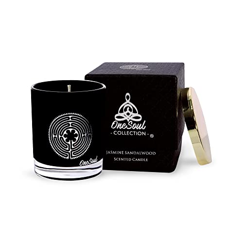 Jasmine Sandalwood Aromatherapy Candle, Earthy Scented Candles, Luxury Candles Scented with Chartres Symbol, Hand-Poured Soy Candle, 50 Hours Burn Time, 7.6 oz. - OneSoul Collection