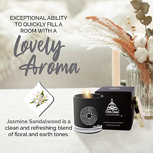 Jasmine Sandalwood Aromatherapy Candle, Earthy Scented Candles, Luxury Candles Scented with Chartres Symbol, Hand-Poured Soy Candle, 50 Hours Burn Time, 7.6 oz. - OneSoul Collection