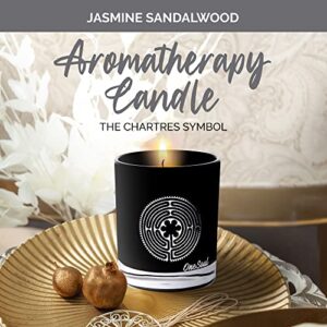 Jasmine Sandalwood Aromatherapy Candle, Earthy Scented Candles, Luxury Candles Scented with Chartres Symbol, Hand-Poured Soy Candle, 50 Hours Burn Time, 7.6 oz. - OneSoul Collection