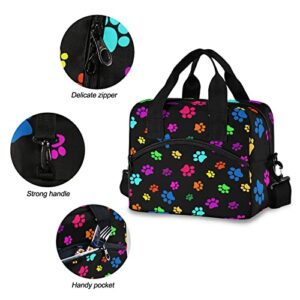 ALAZA Colorful Paw Print Footprint Lunch Bags Lunchbox Cooler Bag Reusable Tote Shoulder Bag Insulated Lunch Box for Outdoor Picnic Boating Work School