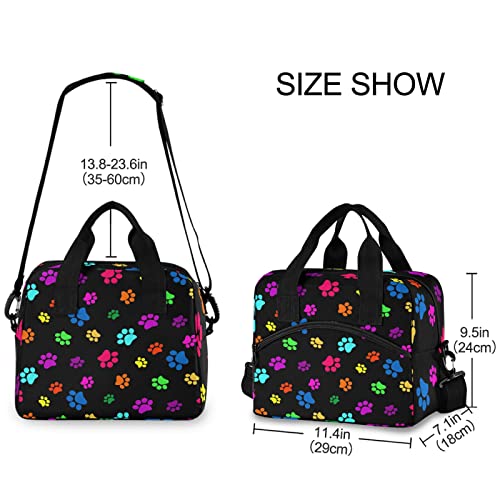 ALAZA Colorful Paw Print Footprint Lunch Bags Lunchbox Cooler Bag Reusable Tote Shoulder Bag Insulated Lunch Box for Outdoor Picnic Boating Work School