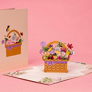 Paper Love 3D Pop Up Card, Floral Basket, Handmade Popup Greeting Cards, For Mothers Day, Spring, Thinking of You, Thank You, Sympathy, Wedding, Anniversary, Get Well, Just Because, All Occasion, 5" x 7"