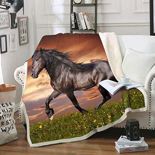 3D Horse Print Throws Blanket Comfort Warmth Soft Cozy Blanket Fleece Blanket Couch Blanket Reversible Bed Throw TV Blanket Comfort Caring Gift （Throw 60"x 80"）