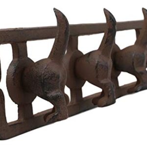 Ebros Cast Iron Whimsical Rustic Wagging Puppy Dog Tails 4 Pegs Quad Wall Hooks 13.75" Wide Hanger Dogs Themed Wall Mount Leash Coat Hat Keys Hook Decor Hanging Sculpture Plaque