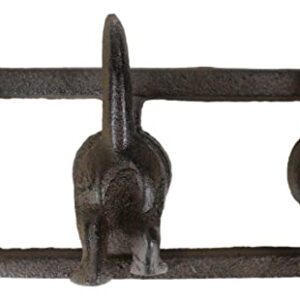 Ebros Cast Iron Whimsical Rustic Wagging Puppy Dog Tails 4 Pegs Quad Wall Hooks 13.75" Wide Hanger Dogs Themed Wall Mount Leash Coat Hat Keys Hook Decor Hanging Sculpture Plaque