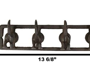 Ebros Cast Iron Whimsical Rustic Wagging Puppy Dog Tails 4 Pegs Quad Wall Hooks 13.75" Wide Hanger Dogs Themed Wall Mount Leash Coat Hat Keys Hook Decor Hanging Sculpture Plaque