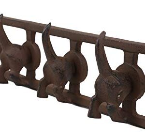 Ebros Cast Iron Whimsical Rustic Wagging Puppy Dog Tails 4 Pegs Quad Wall Hooks 13.75" Wide Hanger Dogs Themed Wall Mount Leash Coat Hat Keys Hook Decor Hanging Sculpture Plaque