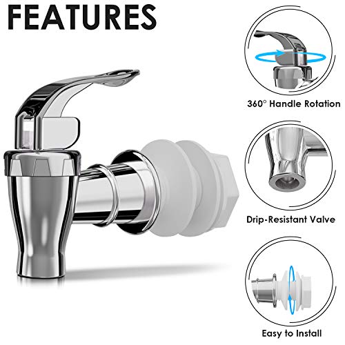 Silver Beverage Dispenser Replacement Spigot - Push Style for Drink Dispensers with Spout - Fits Mason Jar, Glass, and Plastic Pitchers - Ideal for Parties and Events