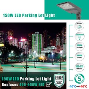 ELECALL LED Parking Lot Light 22650LM 150W 5000K Street Light Slip Fitter LED Shoebox Pole Lights Outdoor Commercial Area Lighting for Court Stadium Roadways,Waterproof IP65 ETL-Listed