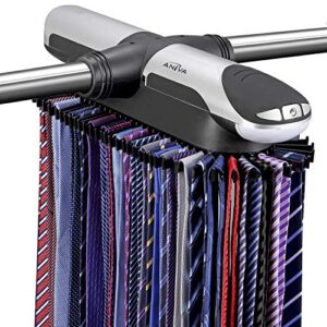 aniva motorized tie rack best closet organizer with led lights, automatic rotation operates with batteries (72 ties)