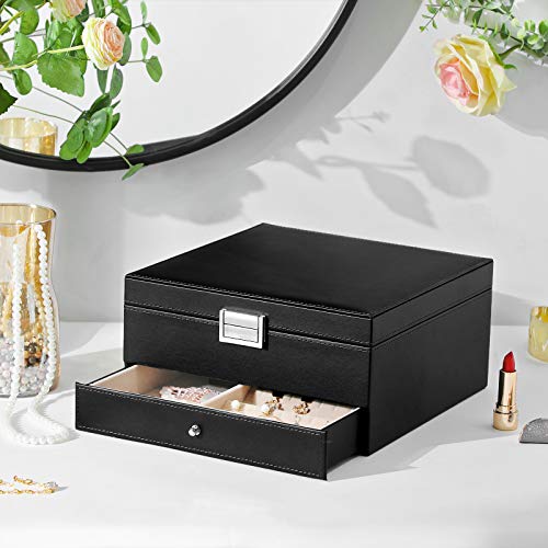 SONGMICS Jewelry Box, 3 Layers Jewelry Organizer with Removable Tray, Drawer, for Necklaces, Earrings, Rings, Black UJBC241BK