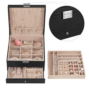 SONGMICS Jewelry Box, 3 Layers Jewelry Organizer with Removable Tray, Drawer, for Necklaces, Earrings, Rings, Black UJBC241BK