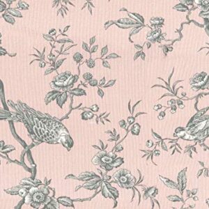 Textiles français The Regal Birds Fabric - Vintage Pastel Pink with Pewter and White | Double-Width 100% Cotton Designer Print | 110 inches Wide | Per Yard Length Increment*