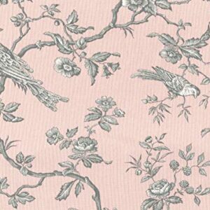 Textiles français The Regal Birds Fabric - Vintage Pastel Pink with Pewter and White | Double-Width 100% Cotton Designer Print | 110 inches Wide | Per Yard Length Increment*