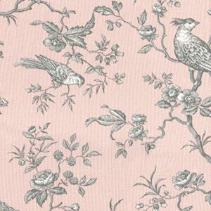 Textiles français The Regal Birds Fabric - Vintage Pastel Pink with Pewter and White | Double-Width 100% Cotton Designer Print | 110 inches Wide | Per Yard Length Increment*