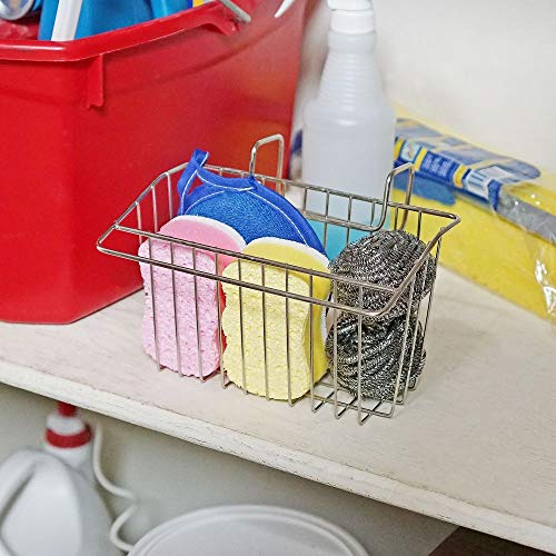 Kitchen Sink Sponge Holder Caddy for Brush Soap Dishwashing Detergent Drainer Rack. Chrome