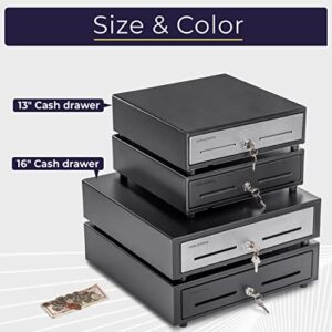 13" Manual Push Open Cash Register Drawer for Point of Sale (POS) System, Black Heavy Duty Till with 4 Bills and 5 Coin Slots, Key Lock with Fully Removable Money Tray and Double Media Slots