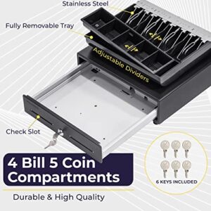 13" Manual Push Open Cash Register Drawer for Point of Sale (POS) System, Black Heavy Duty Till with 4 Bills and 5 Coin Slots, Key Lock with Fully Removable Money Tray and Double Media Slots