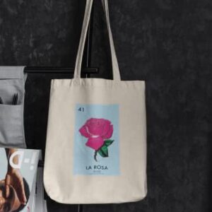 Pop Threads La Rosa Rose Loteria Card Mexican Bingo Black 15x15 inches Large Canvas Tote Bag