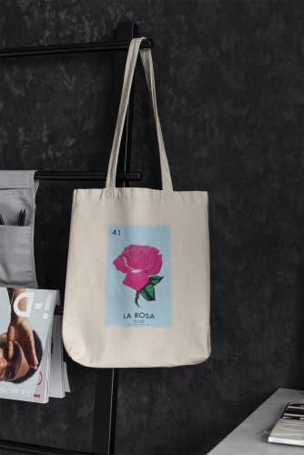 Pop Threads La Rosa Rose Loteria Card Mexican Bingo Black 15x15 inches Large Canvas Tote Bag