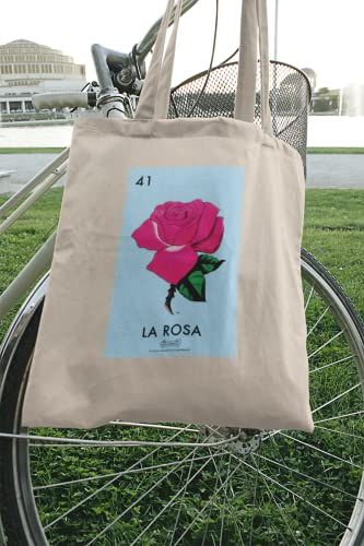 Pop Threads La Rosa Rose Loteria Card Mexican Bingo Black 15x15 inches Large Canvas Tote Bag