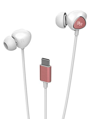 Bolle & Raven USB-C Headphones with Mic, in-Ear Wired Earphones with Inline Remote + Microphone for Type-C Phones Including Pixel 5/6/7 Pro, Galaxy S20/S21/Plus/S22/S23 Ultra (V100 Rose Gold)