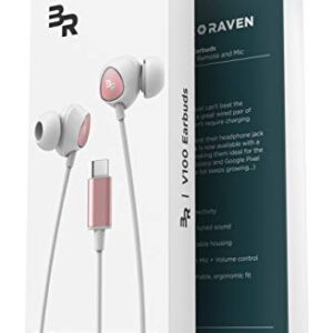 Bolle & Raven USB-C Headphones with Mic, in-Ear Wired Earphones with Inline Remote + Microphone for Type-C Phones Including Pixel 5/6/7 Pro, Galaxy S20/S21/Plus/S22/S23 Ultra (V100 Rose Gold)