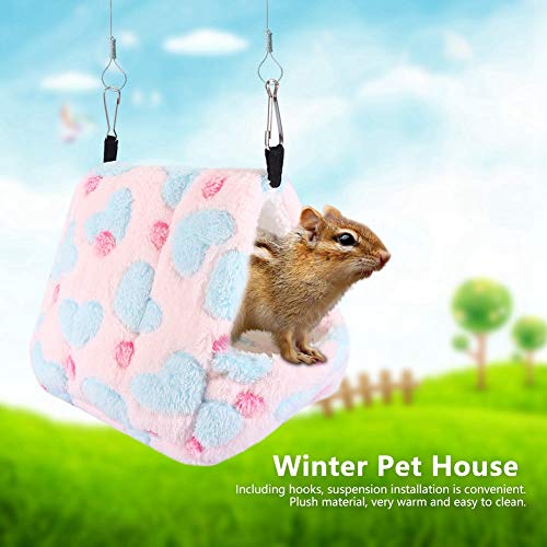 Pet Hammock, Plush Winter Pet House Hanging Cage Nest Swing Tent for Bird Squirrel Rabbit Keep Warm Hammock Pink 8.7 x 8.3inch(22 x 21cm-Pink)