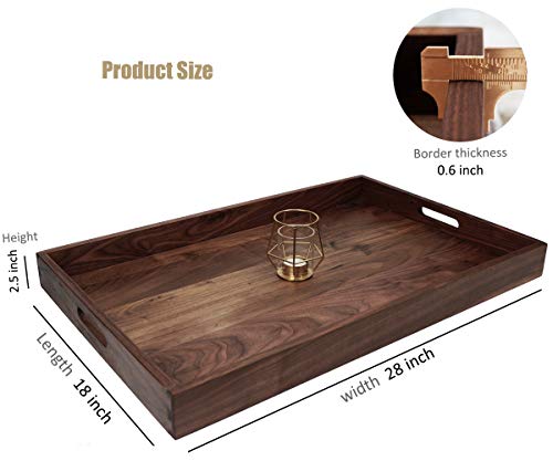 MAGIGO 28 x 18 Inches Extra Large Rectangle Black Walnut Wood Ottoman Tray with Handles, Serve Tea, Coffee or Breakfast in Bed, Classic Wooden Decorative Serving Tray