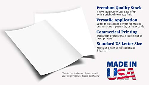 Extra Heavy Duty 130lb Cover Cardstock - Bright White - 350gsm 17pt Thick Paper for Inkjet & Laser Printers - 8-1/2" x 11" - 15 Pack