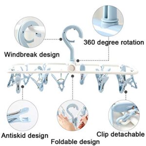 Clothes Drying Racks 2 Pack Small Folding Portable Underwear Hangers with Clips Socks 12 Clips 360° Rotatable Hook for Drying Towels Bras Baby Clothes Gloves Plast