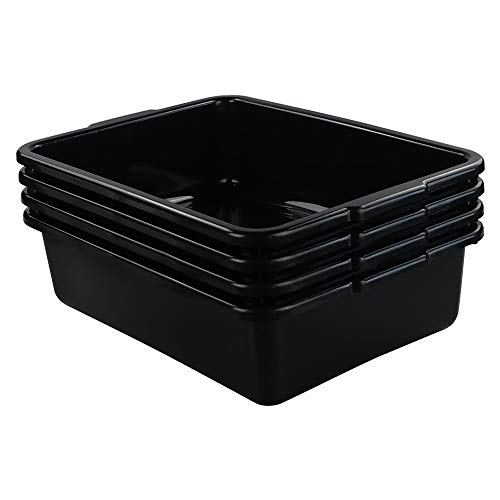 Teyyvn 13 L Plastic Bus Box/Utility Box, Commercial Wash Basin Tote Box, 4-Pack, Black