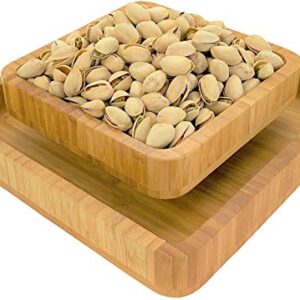 Penko Bamboo Pistachio Snack Bowl Double Dish Holder Bowl Pedestal and Sunflower Seed Nut Bowl with Shell Storage