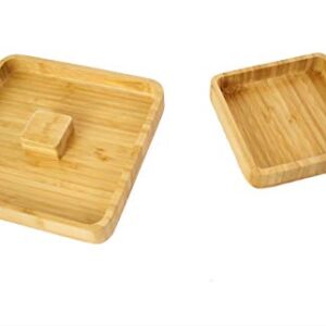 Penko Bamboo Pistachio Snack Bowl Double Dish Holder Bowl Pedestal and Sunflower Seed Nut Bowl with Shell Storage